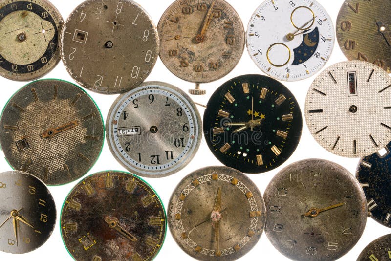 Top View on Old Worn Clock Dials on White Isolated Studio Background ...