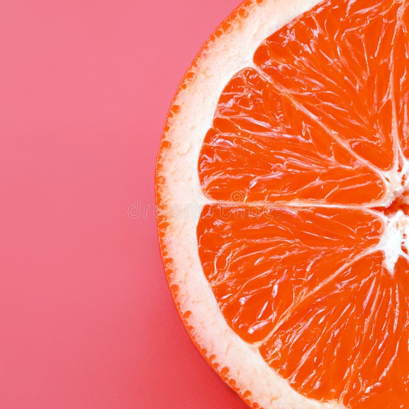Top View of a One Grapefruit Slice on Bright Background in Light Pink ...