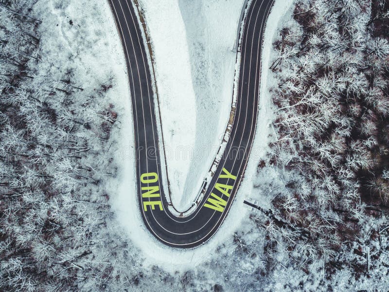 Top View of One Way Text Design Road in Countryside F Stock Image ...