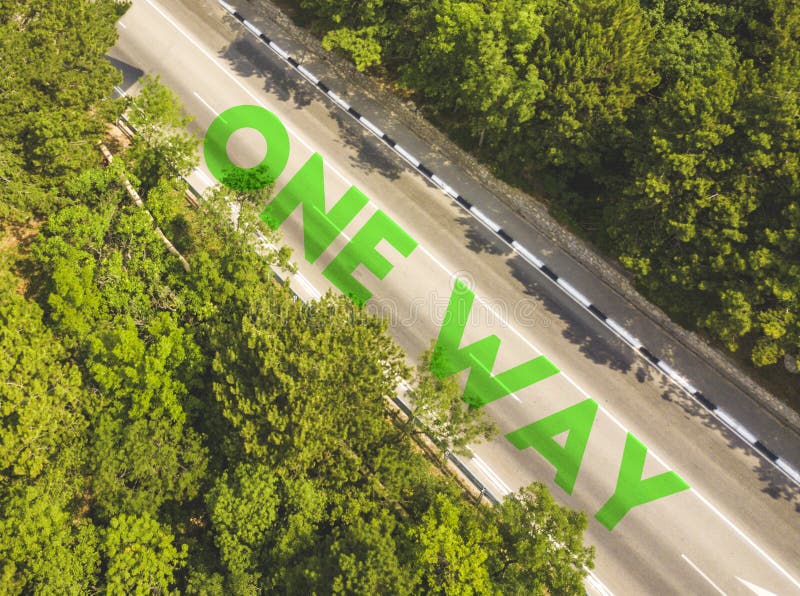 Top View of One Way Text Design Road in Countryside F Stock Photo ...