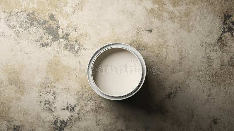 Top View of Open Beige Paint Can on Textured Neutral Background with ...