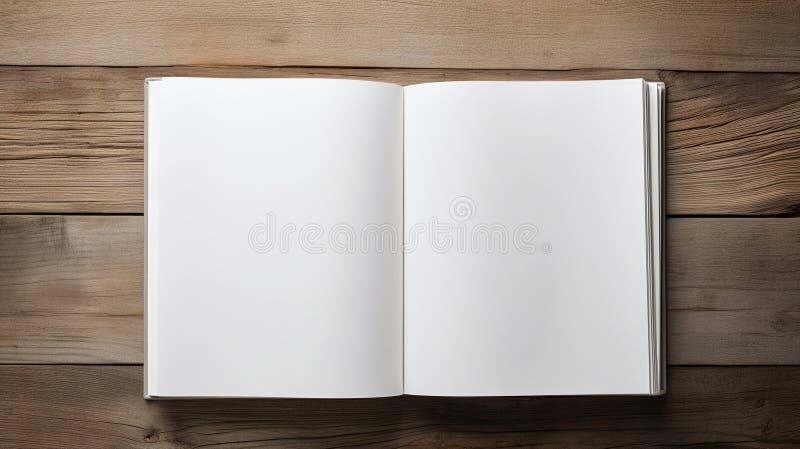 Top View of Open Blank White Book on Wooden Table Stock Illustration ...