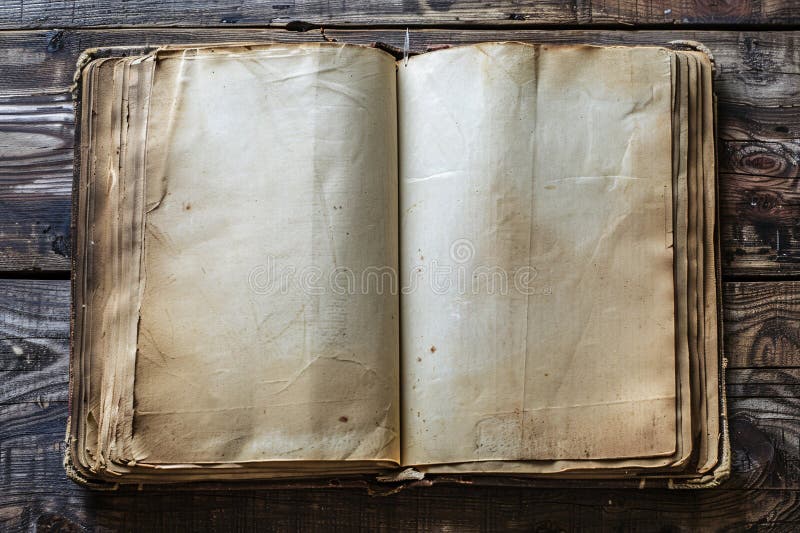 Top View of Open Book with Blank Sheets on the Wooden Table Stock ...