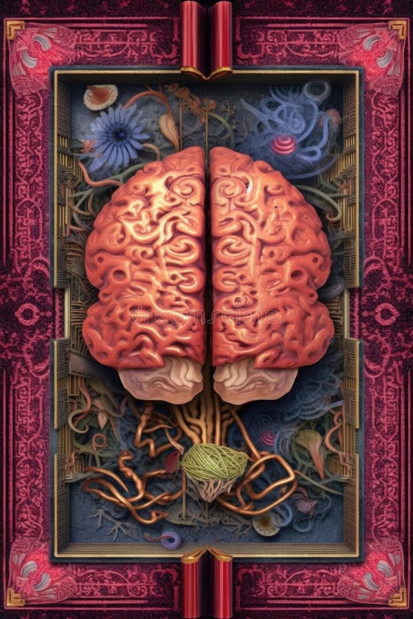 Top View of an Open Book with a Brain Illustration Stock Illustration ...