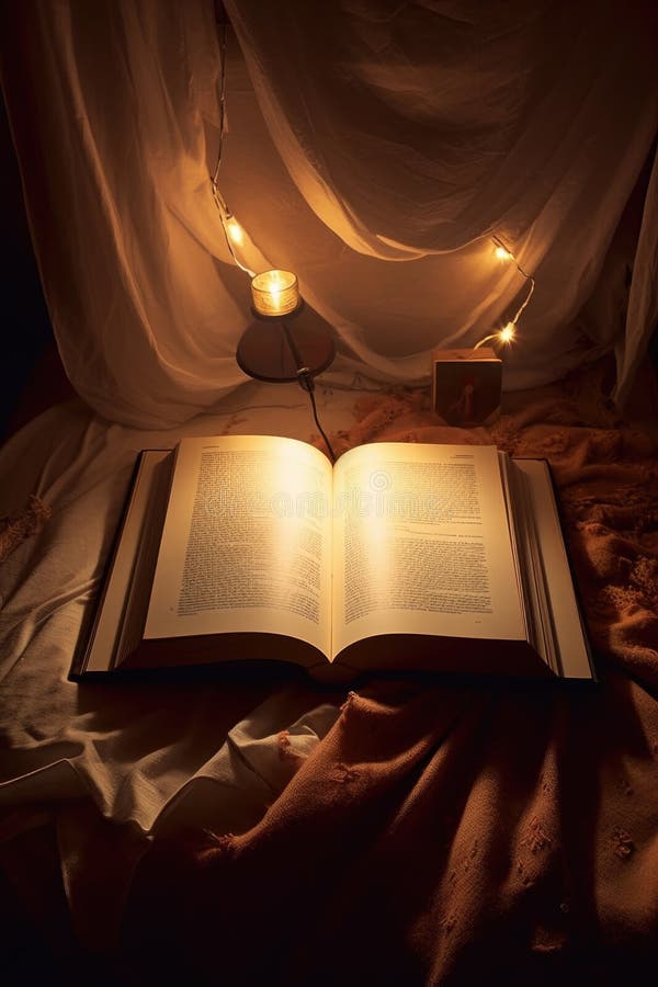 Top View of an Open Book with a Warm Reading Light Stock Illustration ...