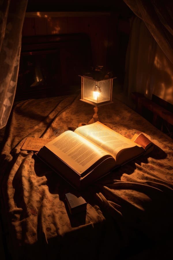 Top View of an Open Book with a Warm Reading Light Stock Illustration ...