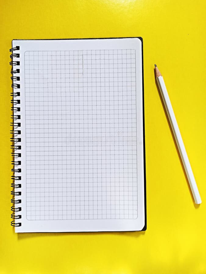 Top View of an Open Checkered Notebook with a White Pencil Lies on a ...
