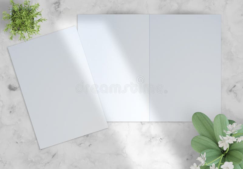 Top View of a Open and Closed Bifol Brochure with Plants Stock ...