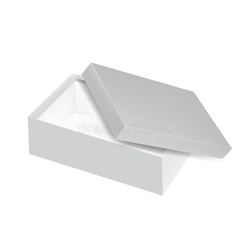 Top View of Open Empty White Gray Shoe Packaging Box with Cover Stock ...