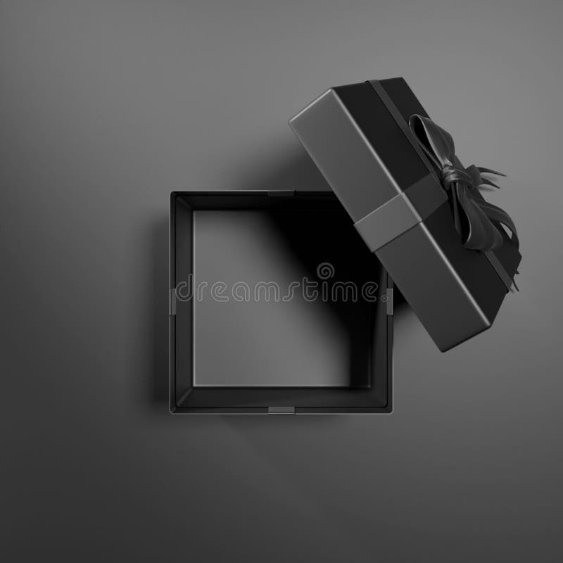 Top View of Open Gift Box or Present Box with Red Ribbon and Bow on ...