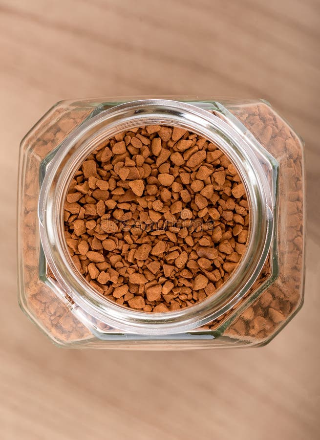 Top View of an Open Glass Jar with Instant Coffee Granules. Stock Photo ...