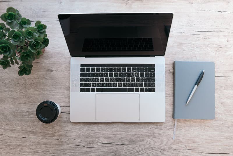 Top View. Open Laptop on the Table Stock Photo - Image of screen, media ...