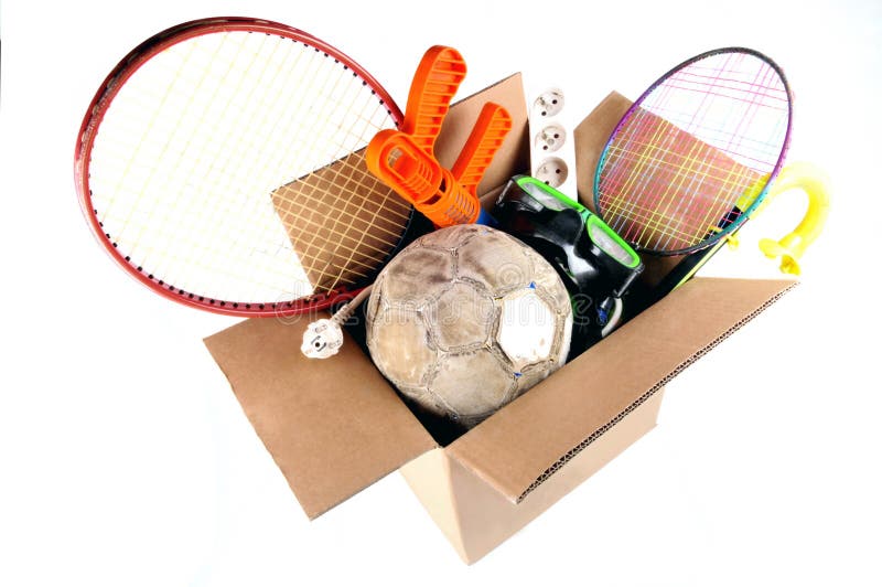 Moving Cardboard with Various Objects in on White Background Stock ...