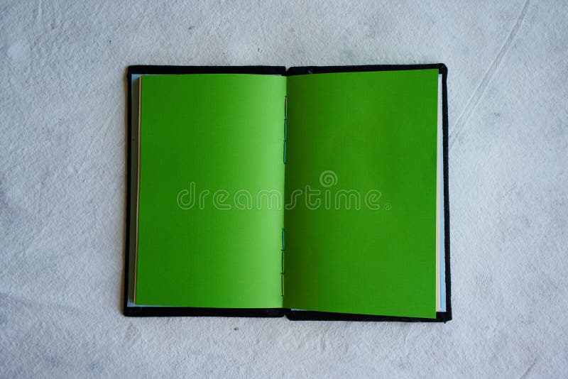 Top View of an Open Notebook with Blank Green Sheets Isolated on a ...
