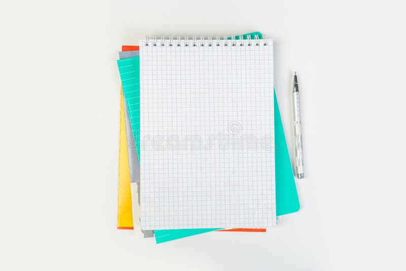 Top View of an Open Notebook with a Pen on a Gray Background, School ...