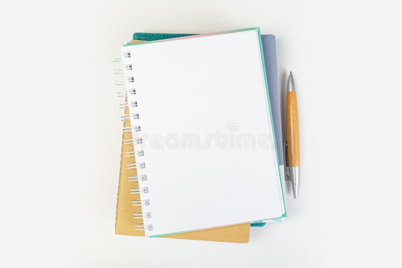 Top View of an Open Notebook with a Pen on a Gray Background, School ...