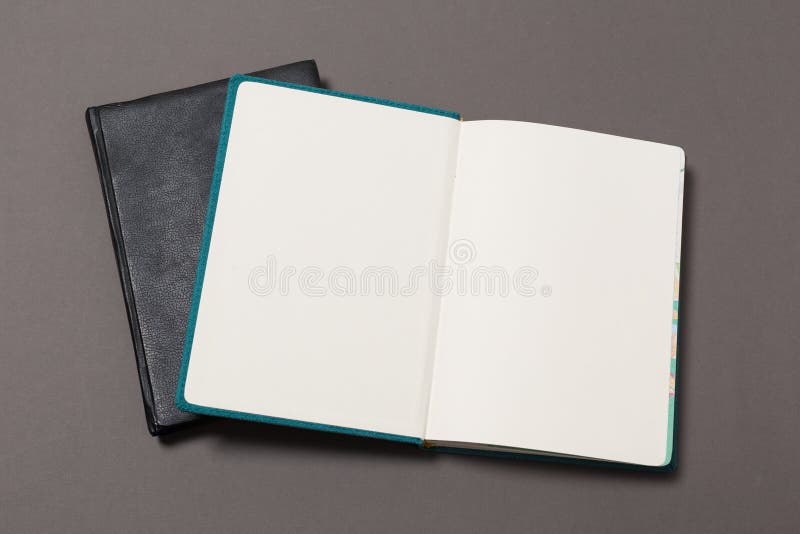 Top View of a Open Notebook with Pencil on a Gray Background Stock ...