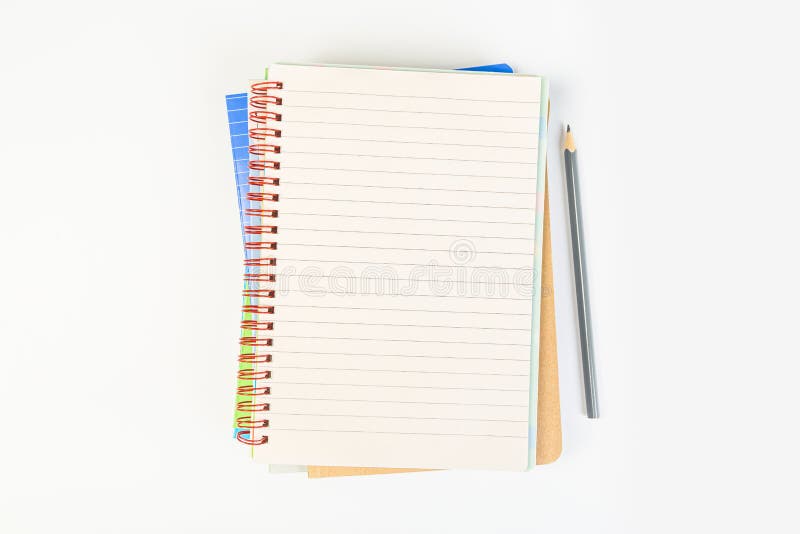 Top View of an Open Notebook with a Pencil on a Gray Background, School ... Top View of an Open Notebook with a Pencil on a Gray Background, School ...
