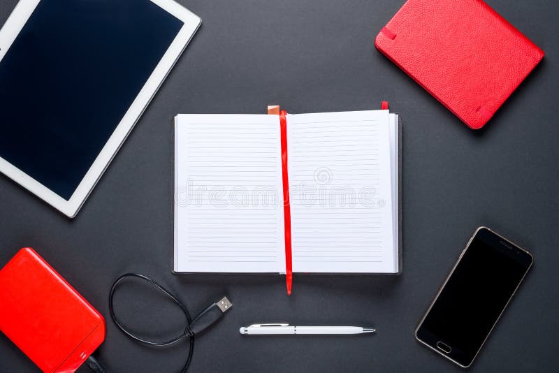 Top View of Open Notepad for Layout Design with Devices, Tablet ...