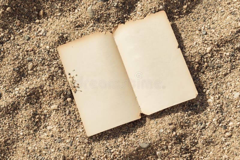 Top View of Open Old and Empty Pages Laying on Sand Stock Image - Image ...