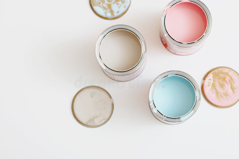 Top View of Open Paint Tin Cans on White Background. Stock Image ...