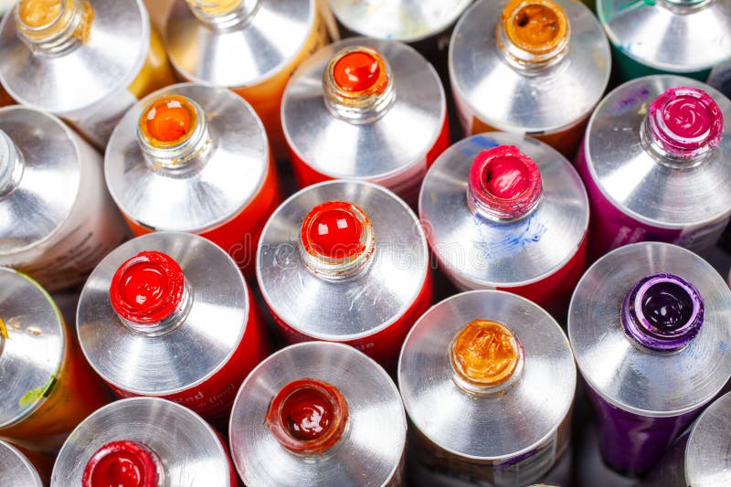 Top View of Open Professional Paints in Tubes. Multicolor Stock Photo ...