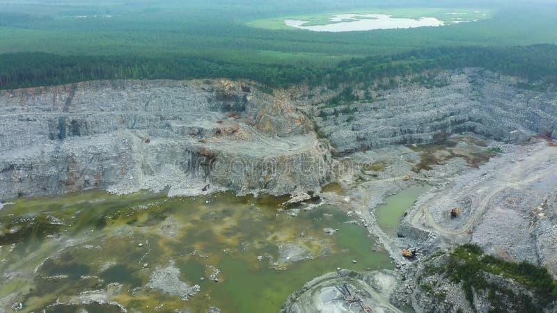 Top View of Open Quarries. Panoramic View of Standing Gray Dust Over ...