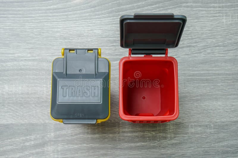 Top View Of Open Red Trash Bin For Dangerous Garbage Storage Stock ...