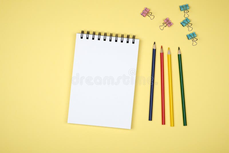 Top View of Open Spiral Blank Notebook on Colorful Desk Stock Image ...