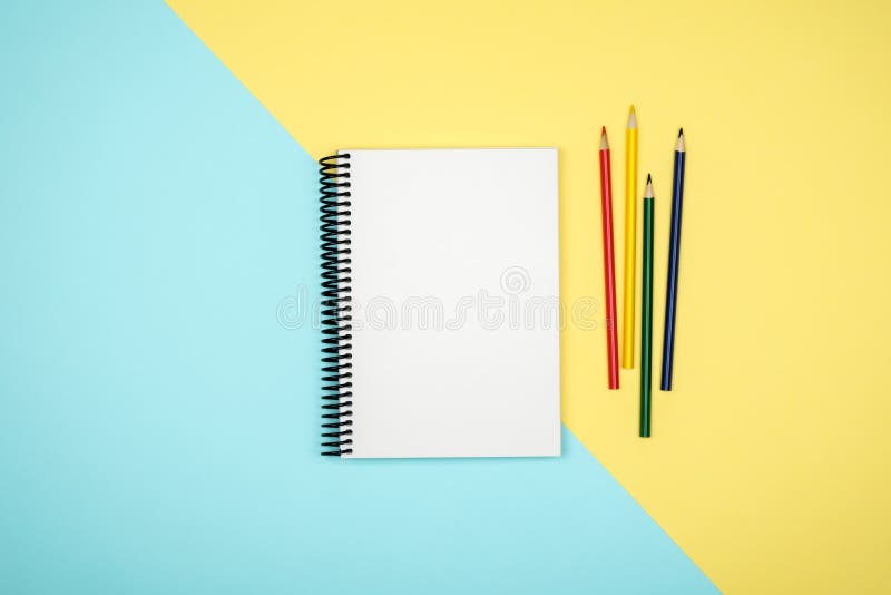 Top View of Open Spiral Blank Notebook on Colorful Desk Stock Image ... Top View of Open Spiral Blank Notebook on Colorful Desk Stock Image ...