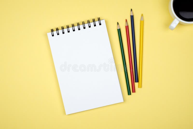 Top View of Open Spiral Blank Notebook on Colorful Desk Stock Image ... Top View of Open Spiral Blank Notebook on Colorful Desk Stock Image ...