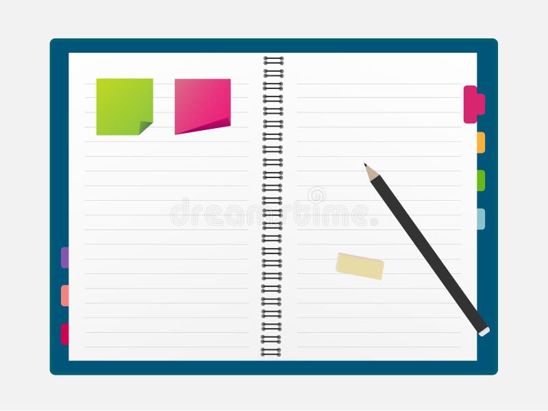 Top View of an Open Spiral Notebook and Pencil. Stock Vector ...