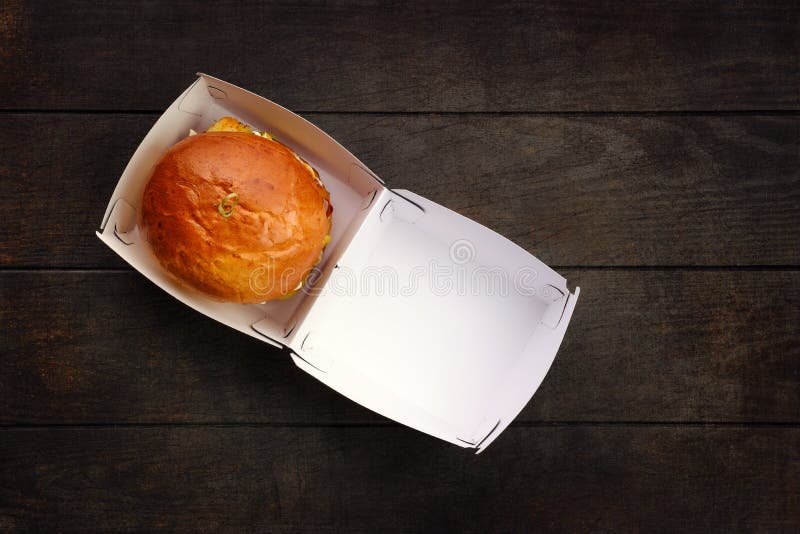Top View of Open Take Away Box with Burger Stock Image - Image of craft ...