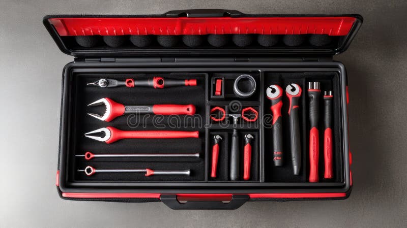 Top View of Open Toolbox with Important Repair Tools with Dominant Red ...