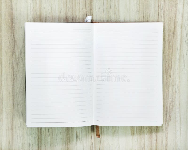 Top View of Opened Book on Wood Background. Blank Template of White ...