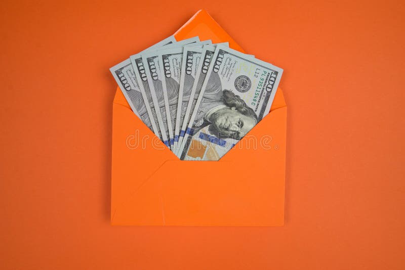 Top View of an Orange Envelope with Dollars Stock Image - Image of ...