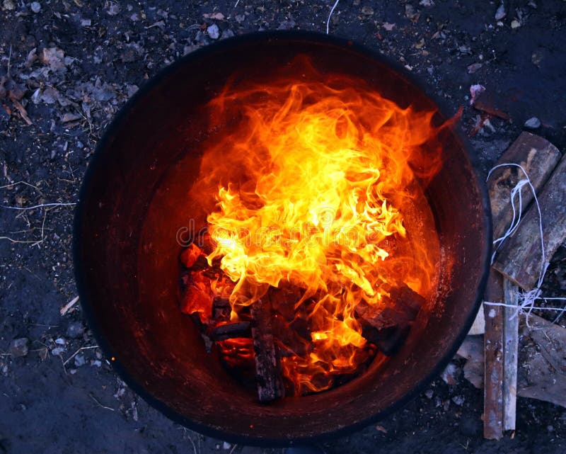 Top View of an Orange Flame in an Old Iron Barrel Stock Photo - Image ...