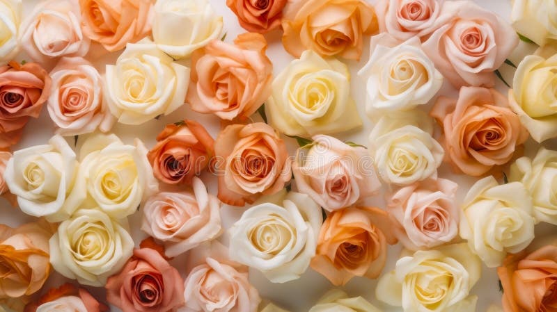 Top View of Orange and Pink Roses Arranged in a Row on White Background ...