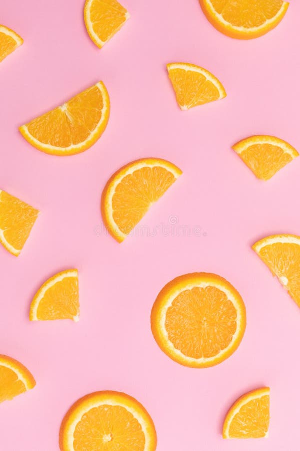 Top View of Orange Slices on Pink Bac Stock Image - Image of sliced ...