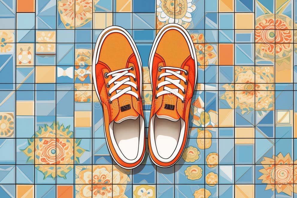 Top View of Orthopedic Shoes on Patterned Tile Floor Stock Photo ...