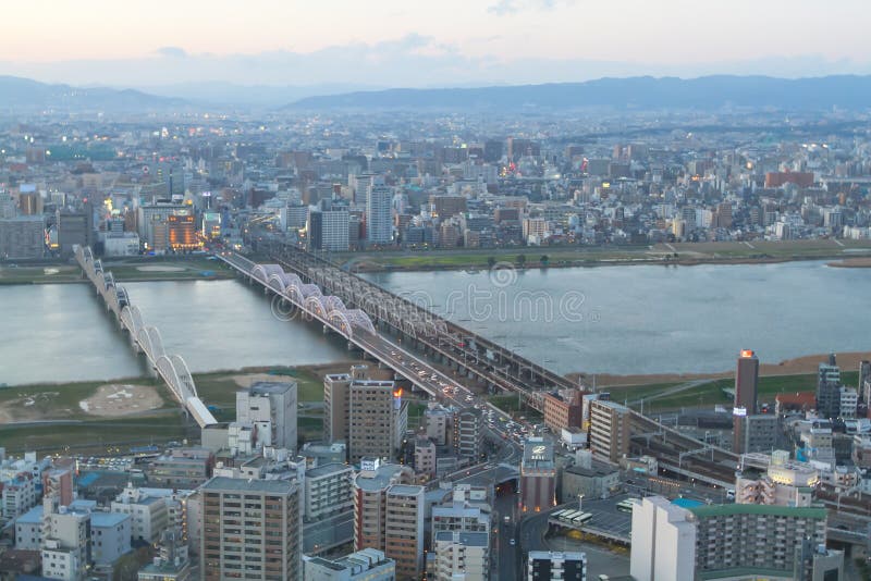 Top View, Osaka City Lights Night View, Japan Editorial Stock Image ...