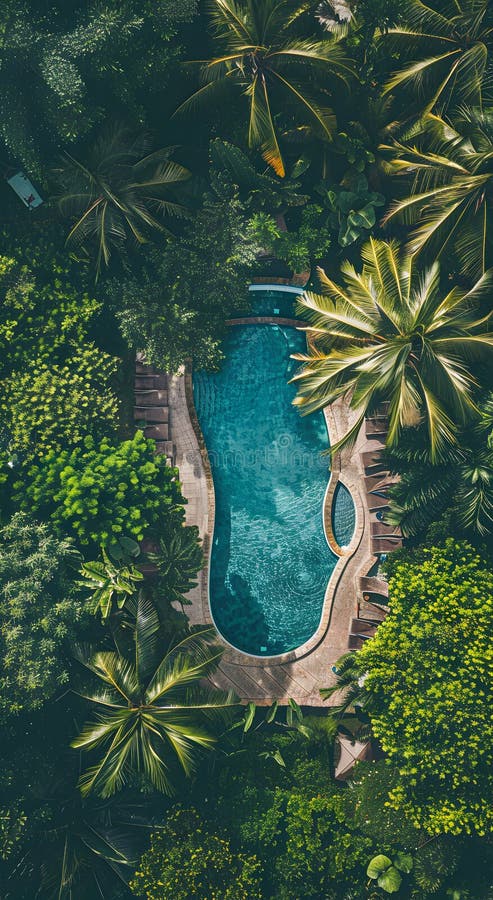 Top View of the Outdoor Pool on a Tropical Island Surrounded by ...