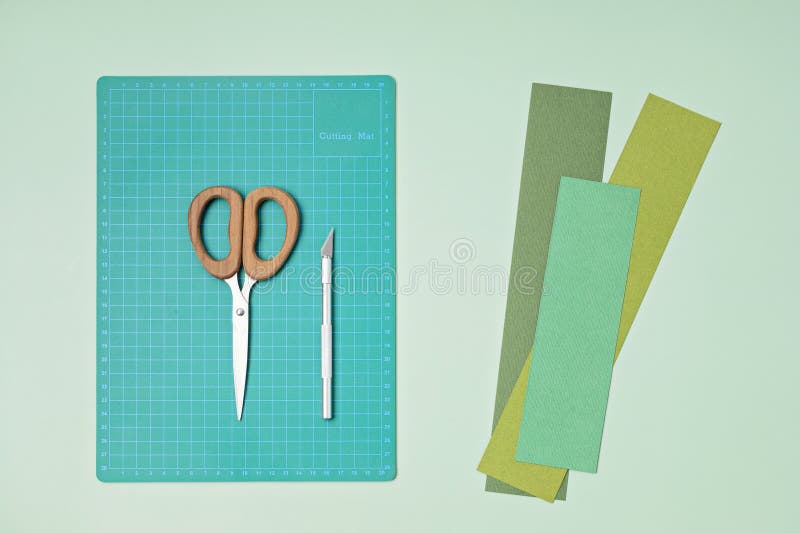 Top View Over Paper Cut Tools, Scissors, Cutter, Cutting Mat, and ...