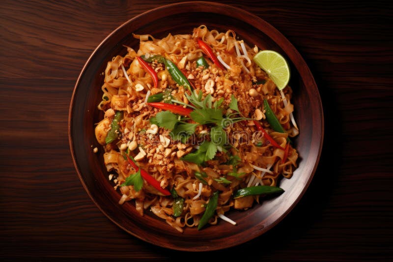 Top View Pad Thai Tradition Thai Food Stock Illustration - Illustration ...