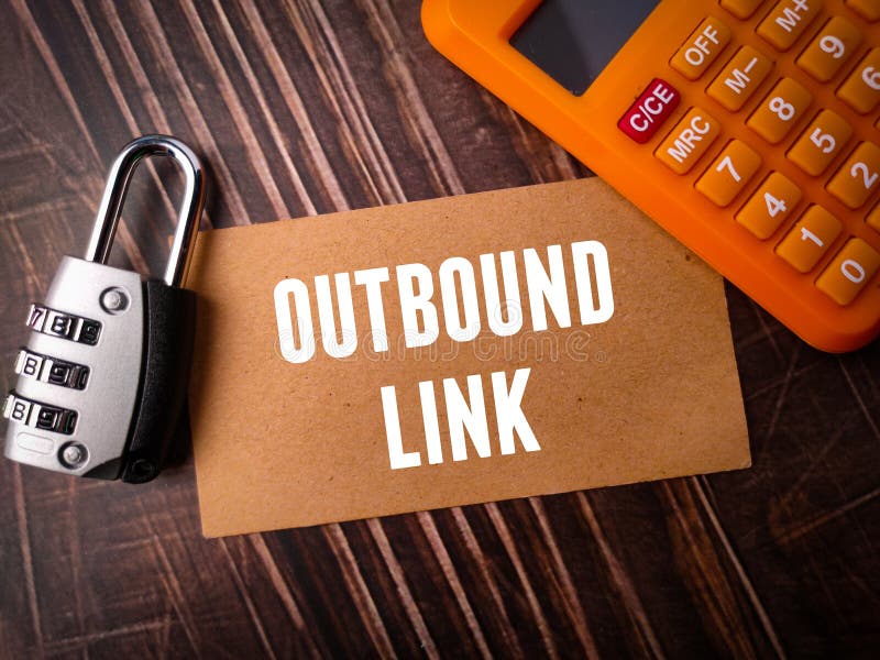 Top View Padlock and Calculator with Brown Card with Text OUTBOUND LINK ...