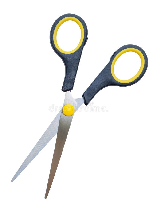Top View of a Pair of Small Multipurpose Scissors with Black and Yellow ...