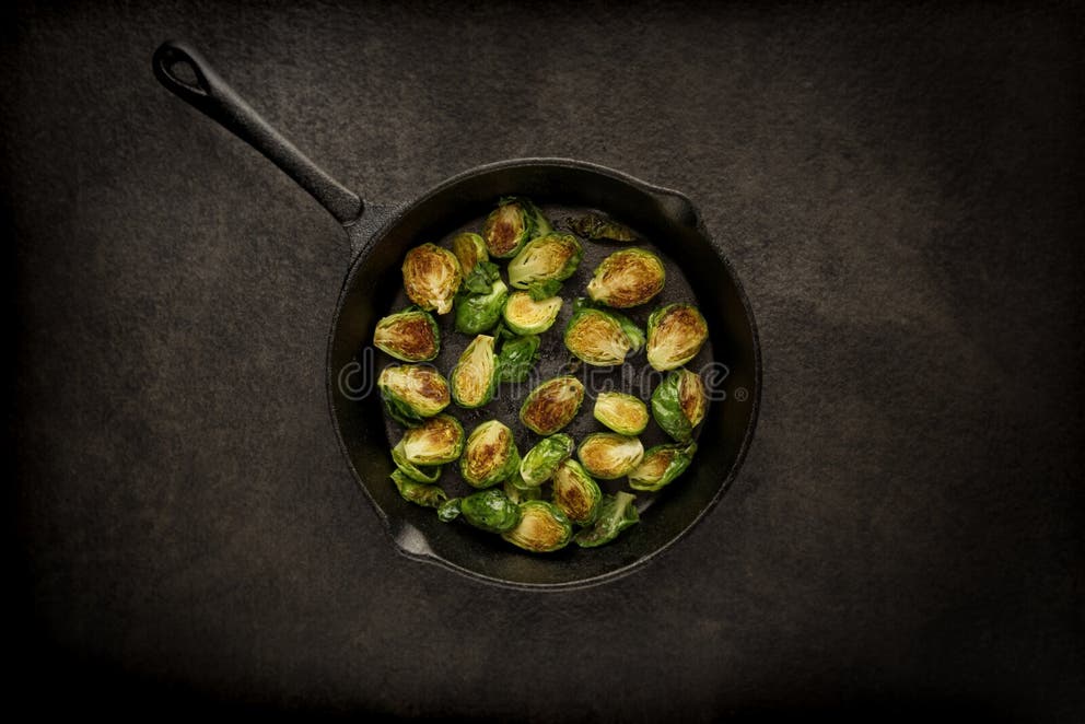 Top View of a Pan of Brussels Sprouts in Dim Lighting Stock Photo ...