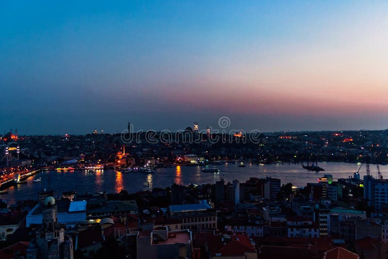 Top View of the Panorama of Istanbul at Night Stock Image - Image of ...