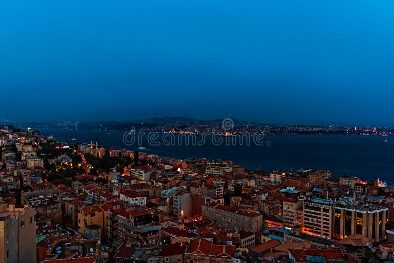 Top View of the Panorama of Istanbul at Night Stock Photo - Image of ...