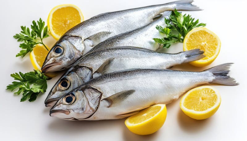 Top View Panoramic Image of Fresh Fish and Seafood with Ample Copy ...